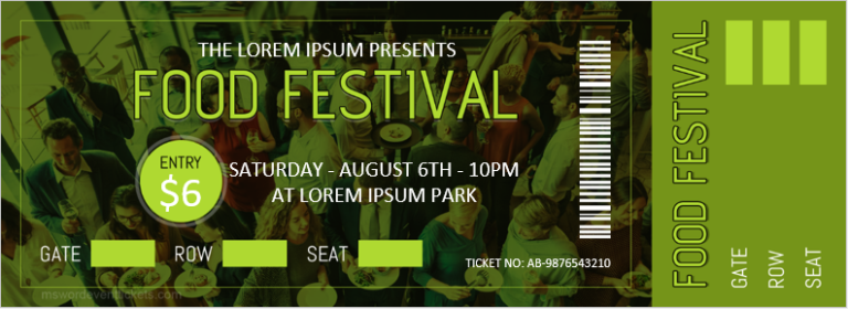 Food Festival Event Ticket Templates | Download with Word