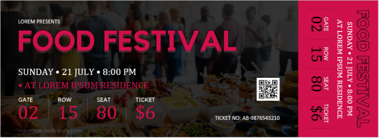 Food Festival Event Ticket Templates | Download with Word