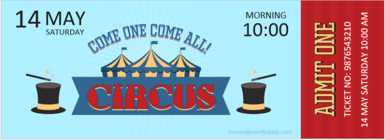 Circus Ticket Templates for Word | Download Edit & Print
