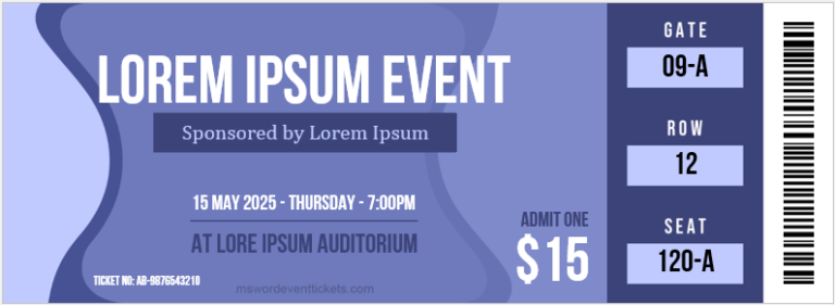 Event Ticket Template | MS Word Event Ticket Templates