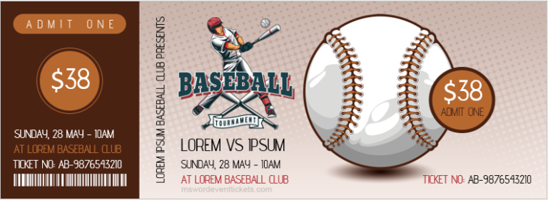 Baseball Tournament Ticket Templates | Edit & Print for FREE