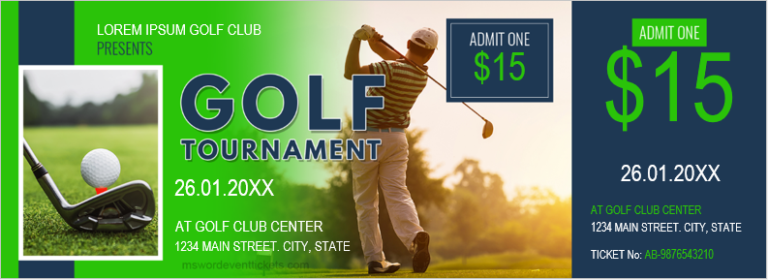 Golf Tournament Ticket Templates & Formats | Edit & Print