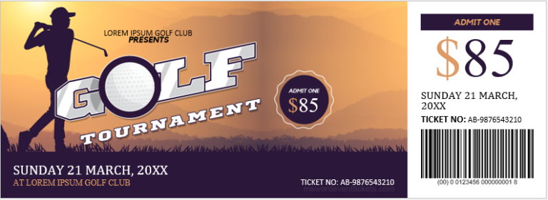 Golf Tournament Ticket Templates & Formats | Edit & Print
