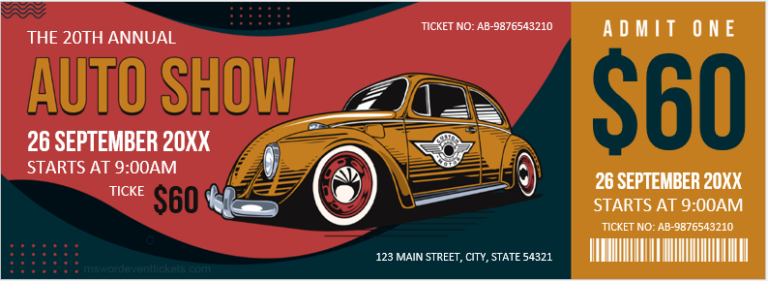 Auto Show Ticket Template | MS Word Event Ticket Templates
