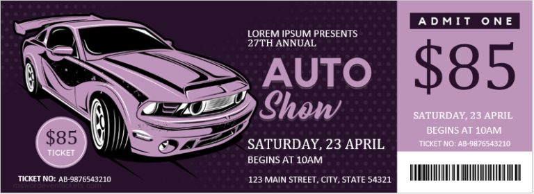 Auto Show Ticket Templates | MS Word Event Ticket Templates