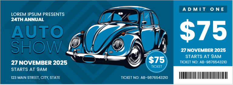 Auto Show Ticket Templates | MS Word Event Ticket Templates
