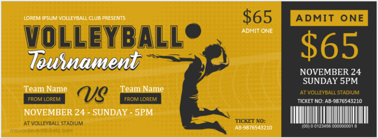 Volleyball Tournament Ticket Templates | Download Edit Print