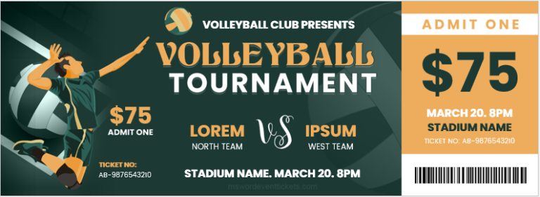 Volleyball Tournament Ticket Templates | Download Edit Print