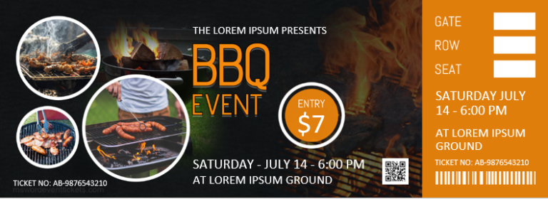 Barbecue BBQ Event Ticket Templates | Edit & Print