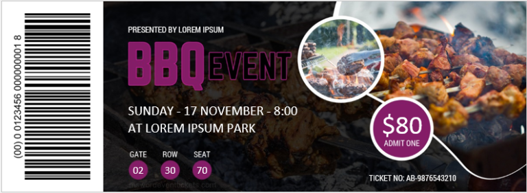Barbecue BBQ Event Ticket Templates | Edit & Print