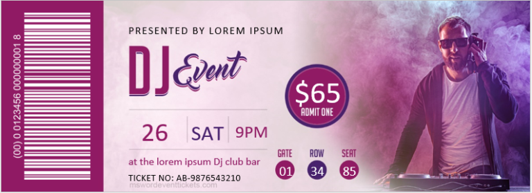 DJ Party Ticket Templates | MS Word Event Ticket Templates
