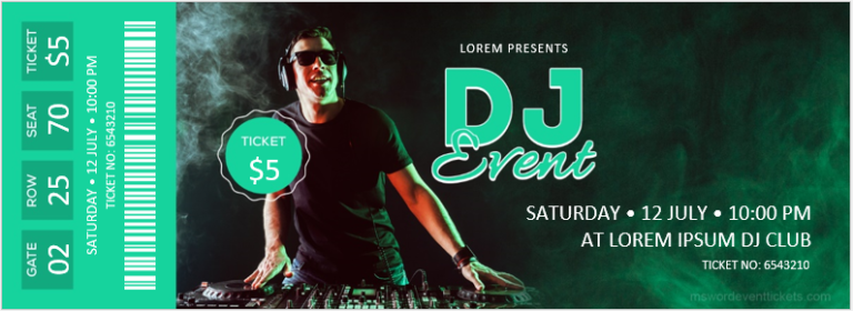 DJ Party Ticket Templates | MS Word Event Ticket Templates