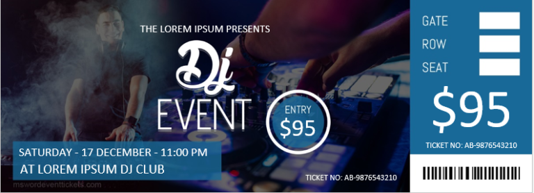DJ Party Ticket Templates | MS Word Event Ticket Templates