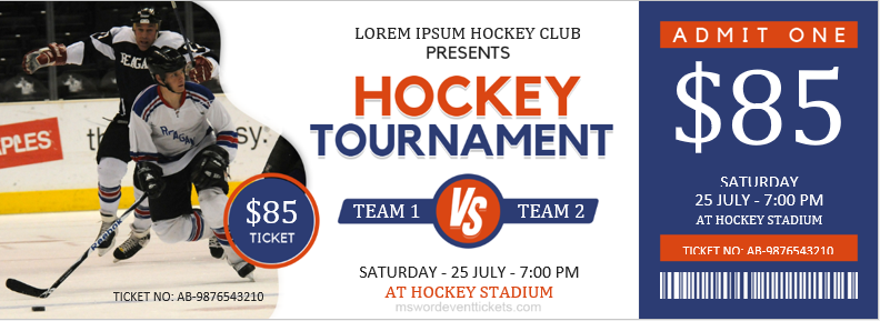 Hockey Match Ticket Templates Download Edit Print FREE
