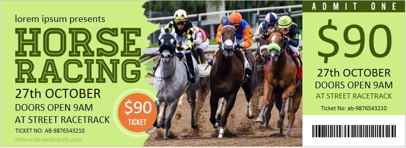 Horse Racing Ticket Templates Printable With MS Word