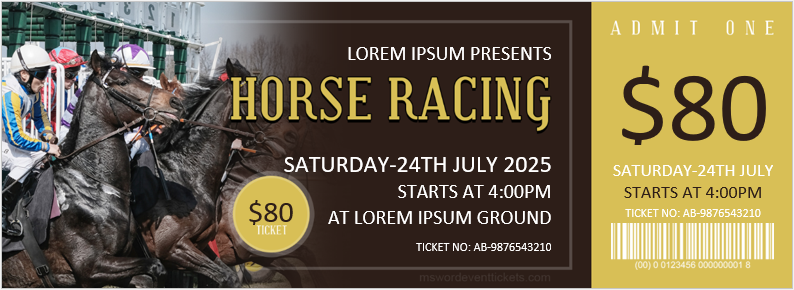 Horse Racing Ticket Templates Printable With MS Word