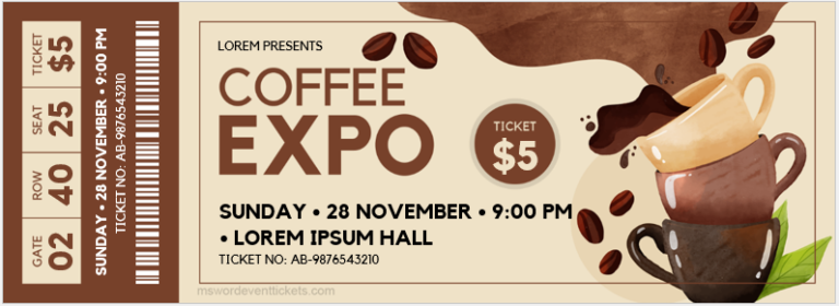 Coffee Expo Ticket Templates for Word | Download FREE & Edit