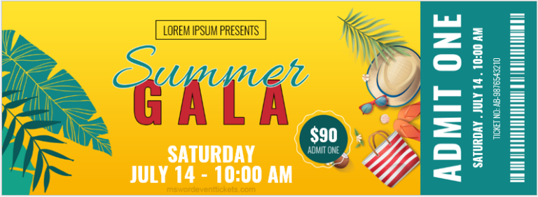 Summer Gala Ticket Templates in Editable Format | Download