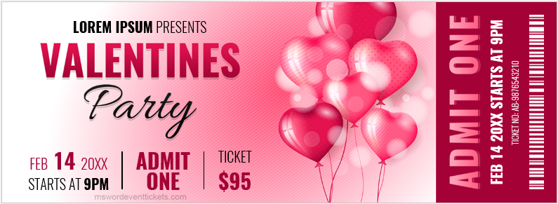 Valentine Party Ticket Templates For Word Download Print